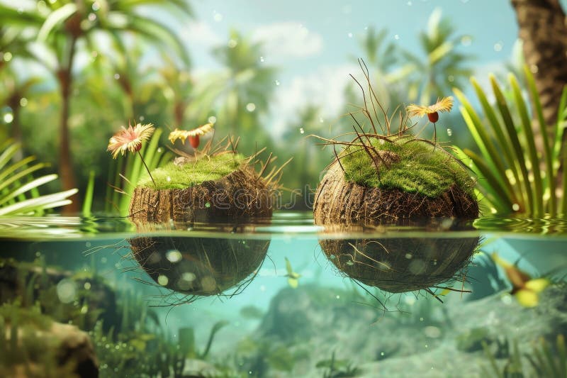 Two Coconuts Floating Effortlessly in the Water, Imagine a World Where ...