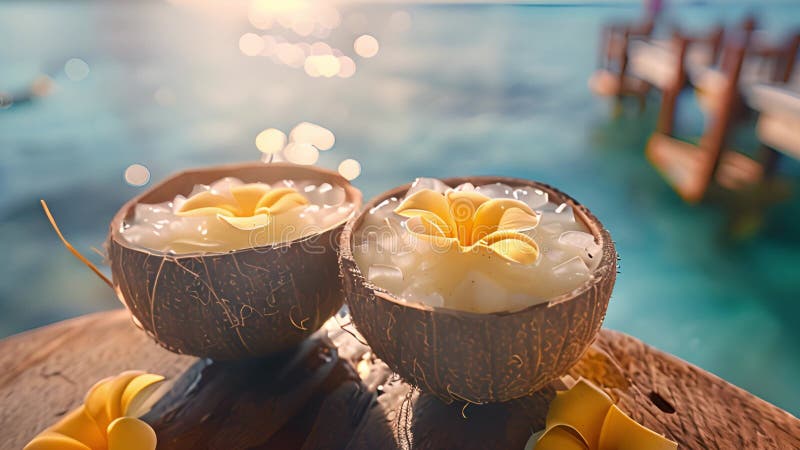 Two Coconuts Placed on a Wooden Table. Couple of Coconuts on Wooden ...