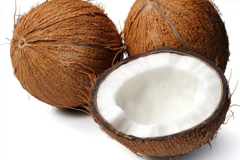 Two Coconuts Sit Together on the Ground, Waiting for Something Stock ...