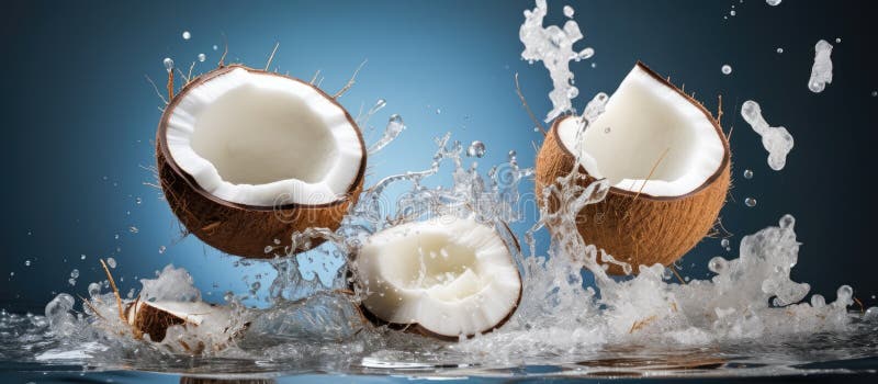Two Coconuts Splashing in Liquid, Creating a Natural Event Stock Image ...