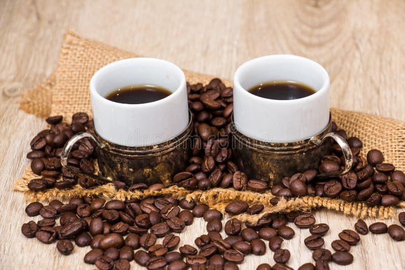 Two Coffee Cups with Coffee Beans Stock Photo - Image of drip, caffeine ...