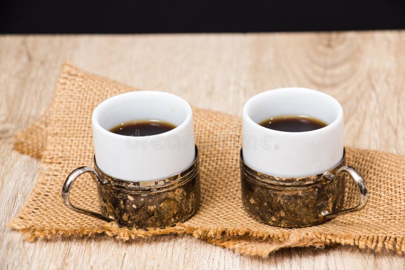Two Coffee Cups with Coffee Beans Stock Photo - Image of closeup ...