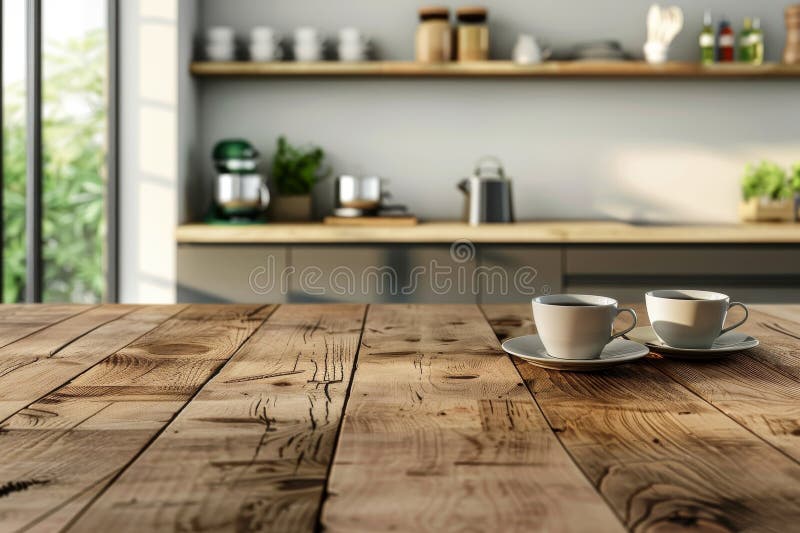 Two Coffee Cups on Reflective Kitchen Countertop. Stock Image - Image ...