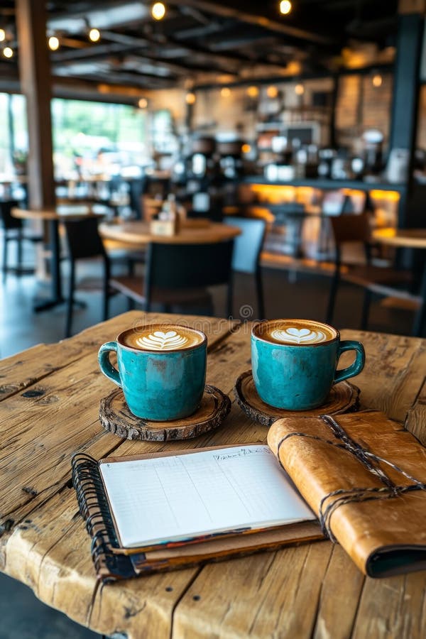 Two Coffee Cups, Sketchbook, Pen Rustic Cafe Table Blank Page for Ideas ...