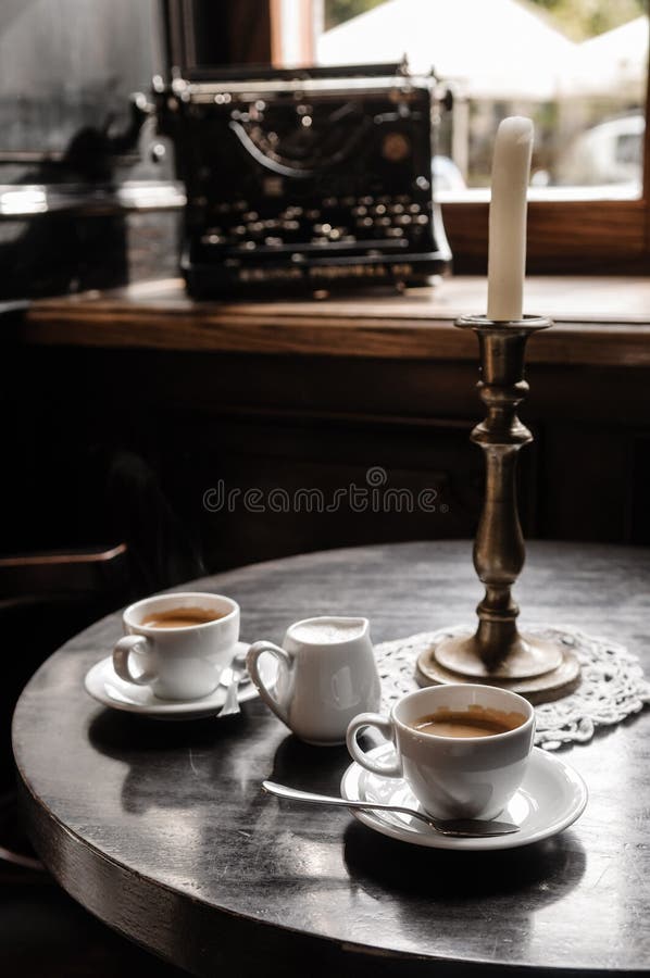 Two Coffee Cups on Table in Cafe Stock Photo - Image of table, drink ...