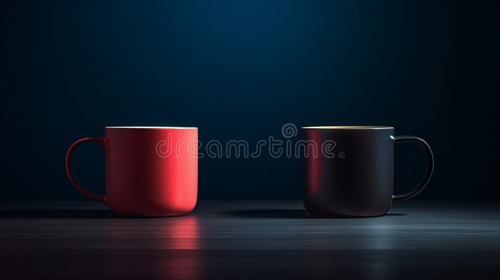 Two Coffee Mugs Sitting Side by Side on a Table Stock Photo - Image of ...