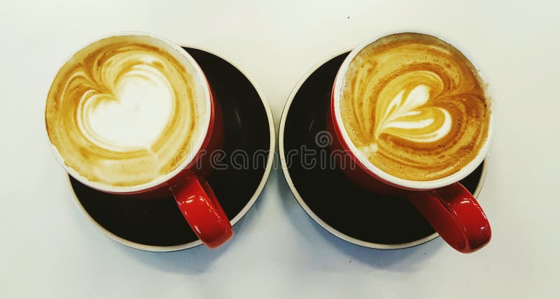 Two coffees. stock image. Image of heart, coffee, froth - 87063945