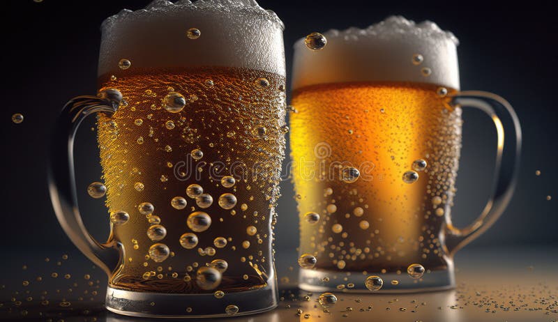 Two Cold Beers with Foam, Generative Ai Stock Illustration ...
