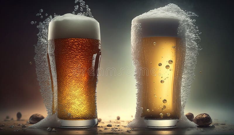 Two Cold Beers with Foam, Generative Ai Stock Illustration ...