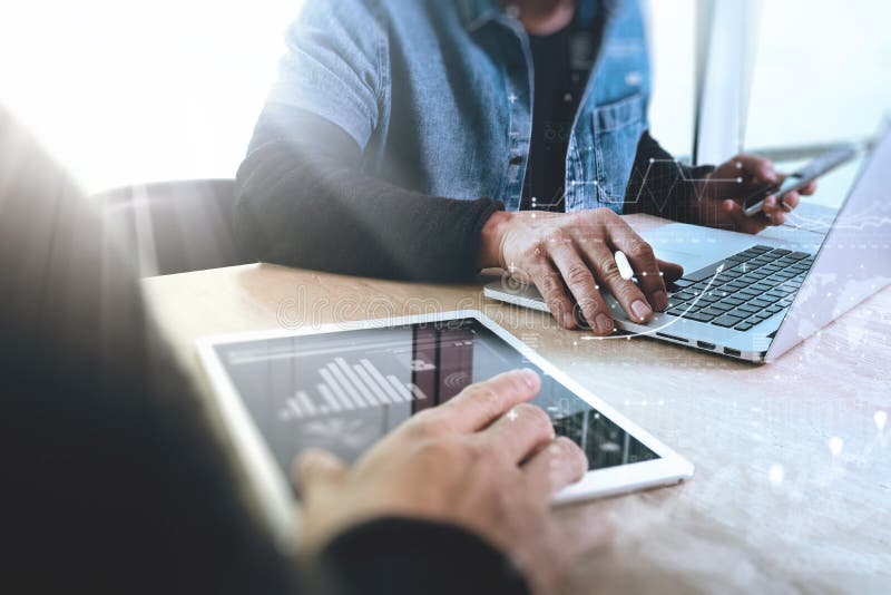 Two Colleague Web Designer Discussing Data and Digital Tablet Do Stock ...