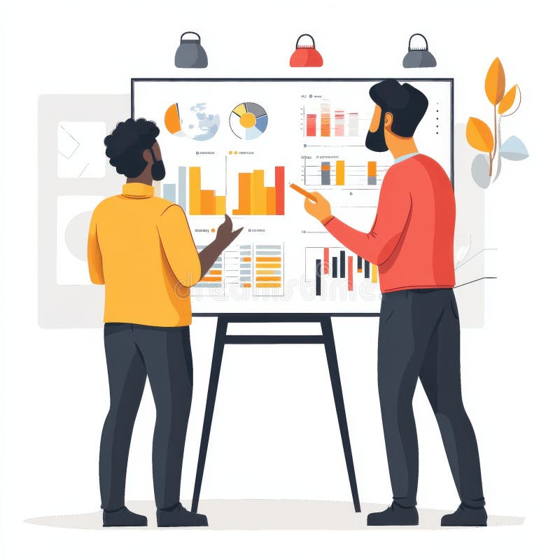 Two Colleagues Analyzing Business Data on a Whiteboard Isolated on ...