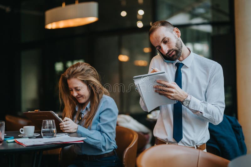 Two Colleagues Collaborating in a Casual Office Environment while ...