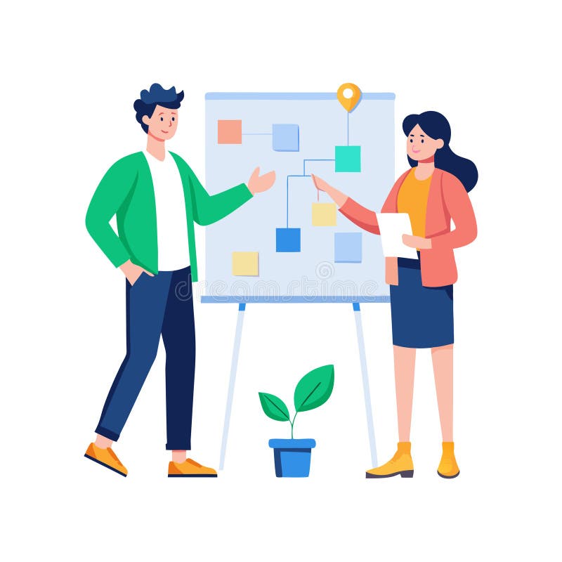 Two Colleagues Collaborating on a Project Roadmap Illustrated with ...