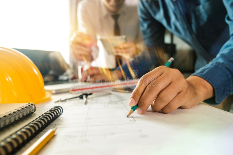 Creative Architect Projecting on the Big Drawings Stock Photo - Image ...