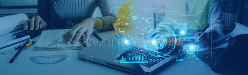 Two Colleagues Discussing Data Working and Tablet, Laptop with on on ...