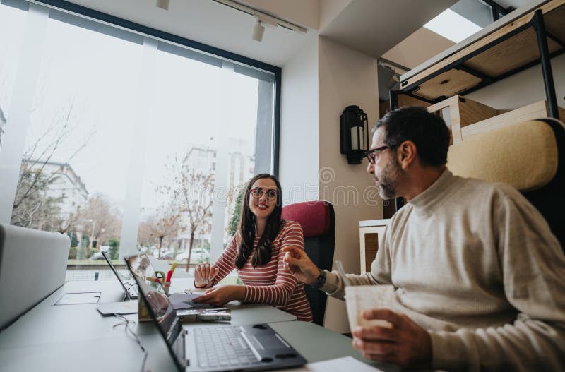Colleagues Collaborating in Modern Office Environment, Casual Business ...