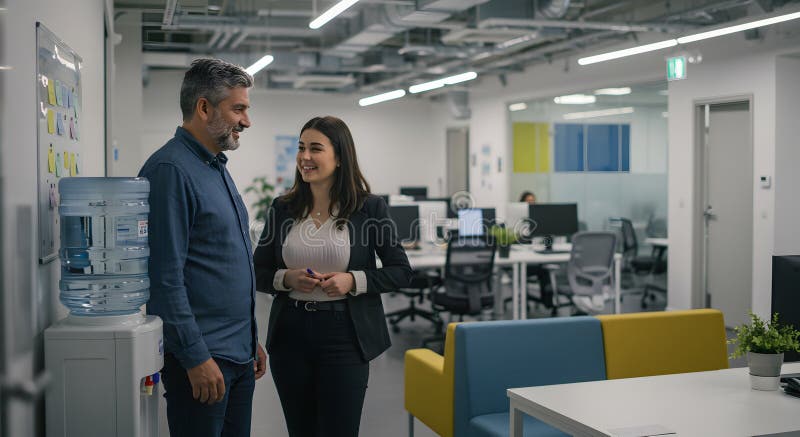 Professional Dialogue: Colleagues Conversing in Modern Office Setting ...