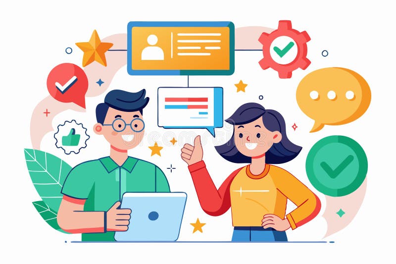 Two Colleagues Enthusiastically Discuss Feedback and Approval in a ...