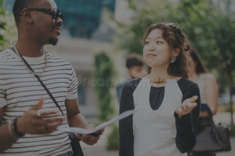 Casual Business Discussion Outdoors with Diverse Colleagues Engaged ...
