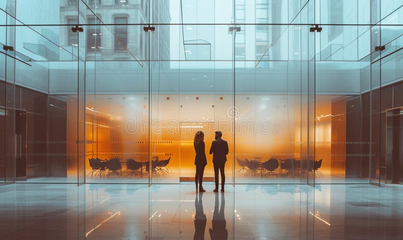Two Colleagues Talking Together while Standing in a Modern Office ...