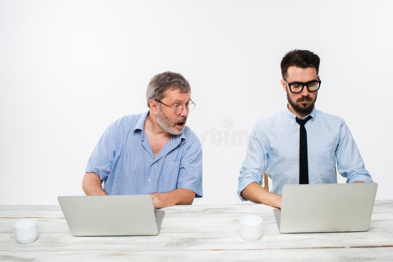 The Two Colleagues Working Together at Office on White Background Stock ...