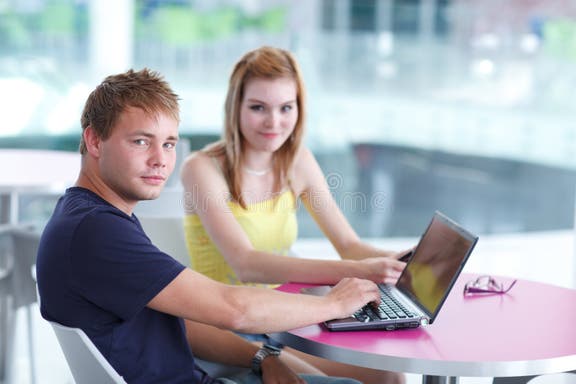 Two College Students Having Fun Studying Together Stock Image - Image ...