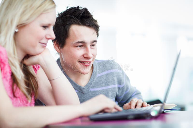 Two College Students Having Fun Studying Together Stock Image - Image ...