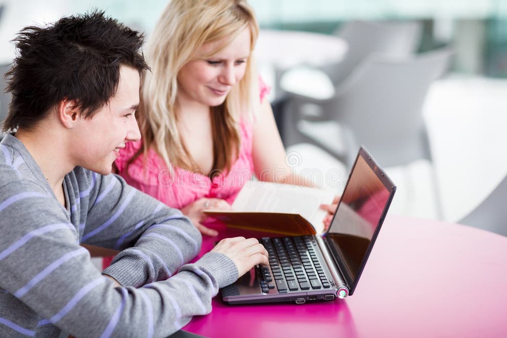 Two College Students Having Fun Studying Together Stock Image - Image ...
