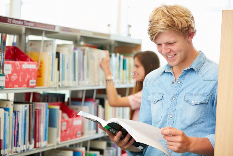 Two College Students Studying in Library Stock Image - Image of ...