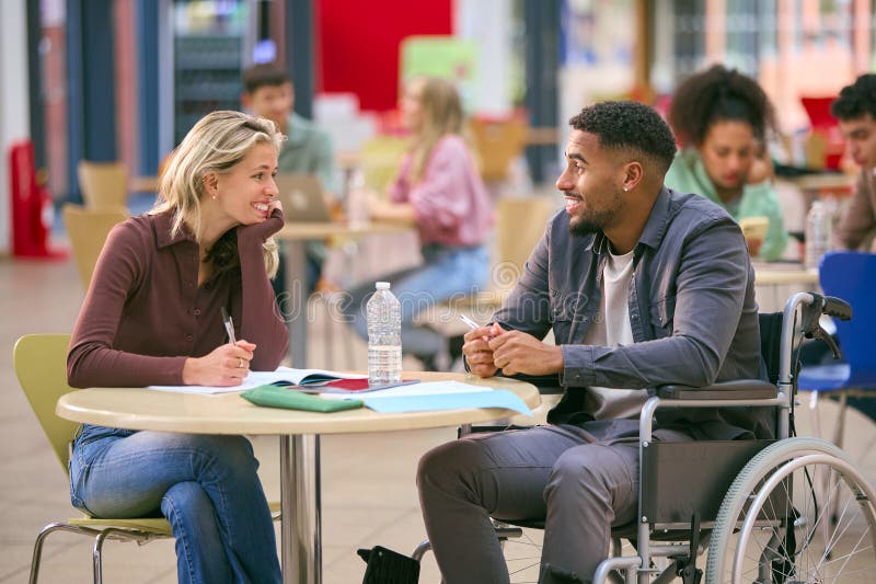 Two College or University Students with One in Wheelchair Working ...