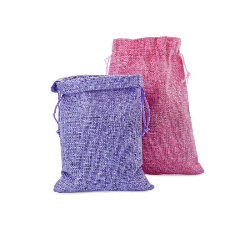 Two Color Burlap Bags Isolated on White Stock Photo - Image of hemp ...