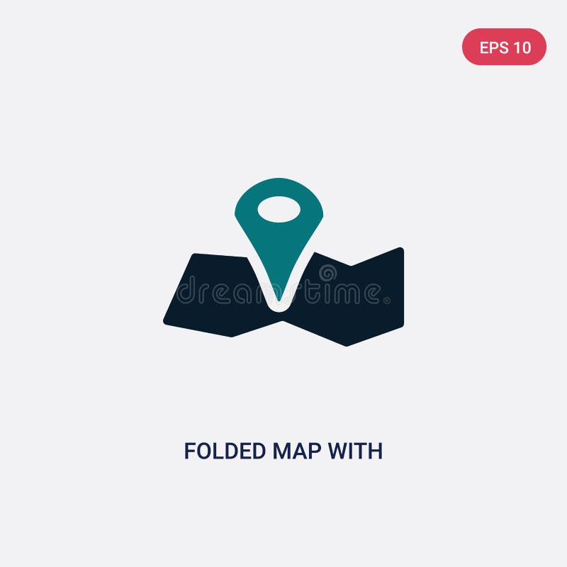 Two Color Folded Map with Position Mark Vector Icon from Maps and Flags ...