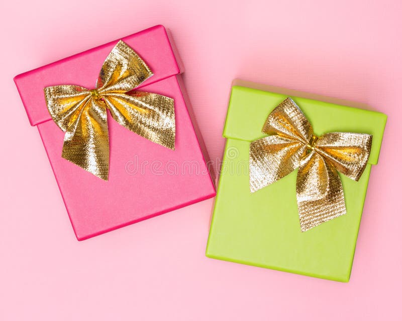 Two Color Gift Boxes with Golden Bows Stock Image - Image of wrapping ...