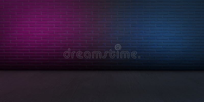 Two Color Illuminated Section of Brick Wall with Concrete Floor Stock ...