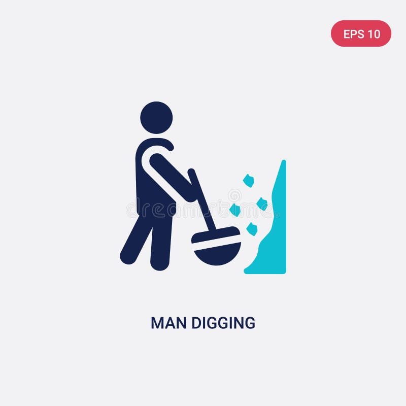 Two Color Man Digging Vector Icon from Behavior Concept. Isolated Blue ...