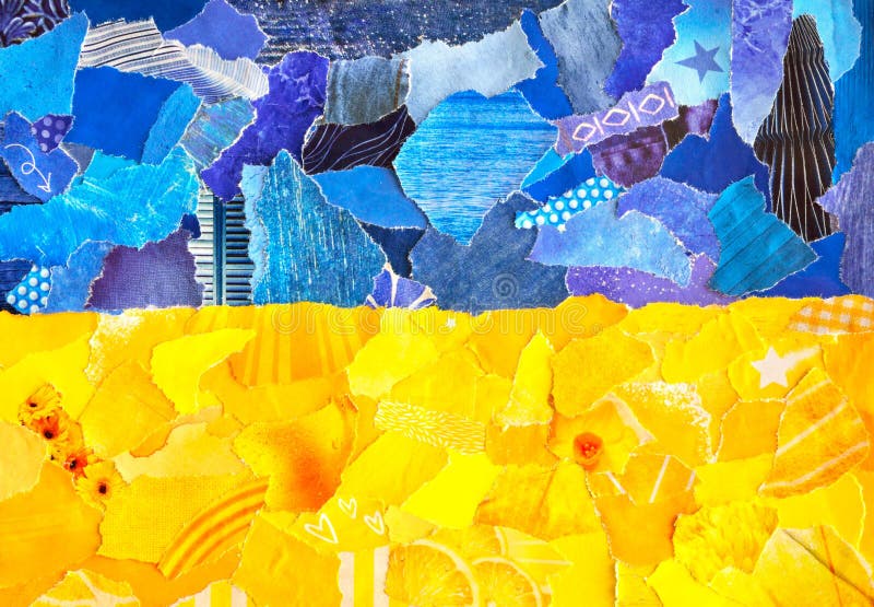 Two-color Paper Collage with Objects Inide Stock Illustration ...