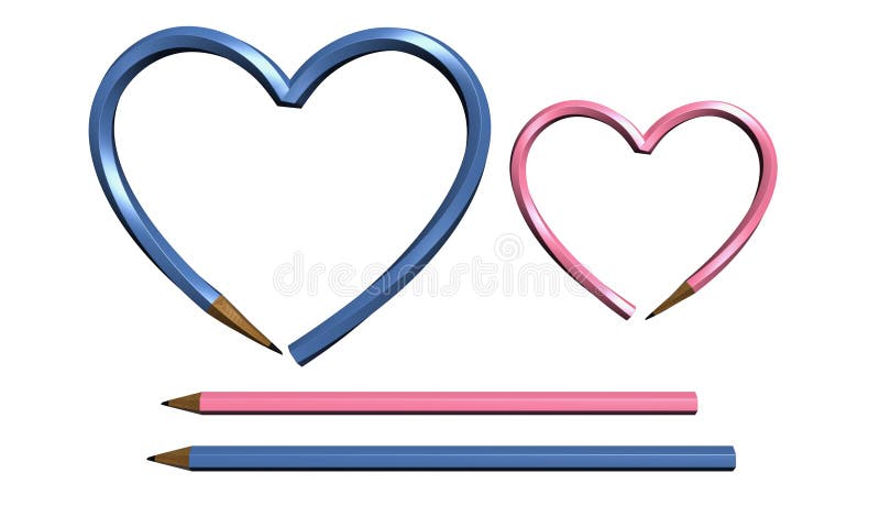 Two Color Pen in Heart Shape Isolated Stock Illustration - Illustration ...
