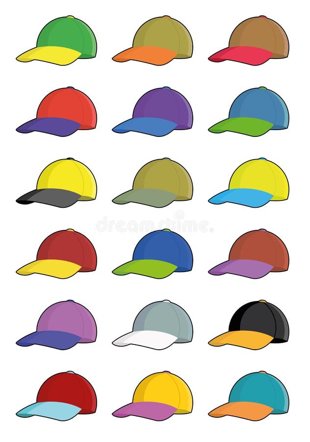 Two-colored Baseball Caps Icons Stock Vector - Illustration of wear ...