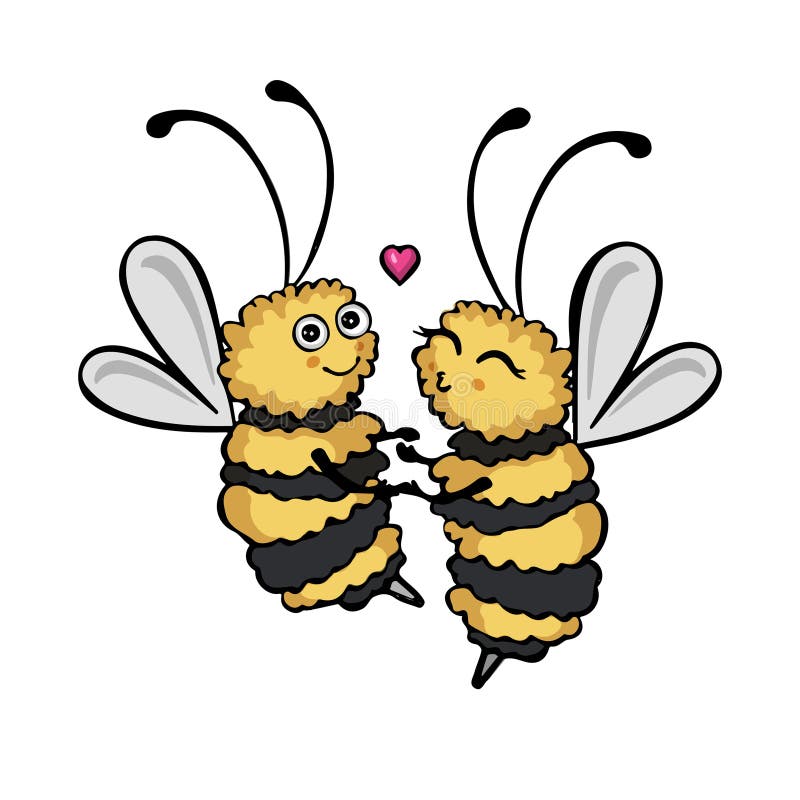 Two Colored Bees Spinning in a Dance, Love, Kiss, Vector Illustration ...