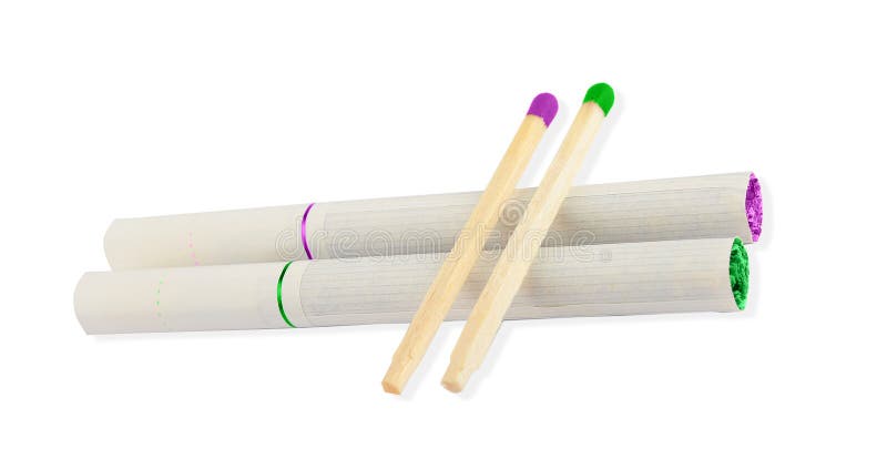 Two Colored Cigarettes And Two Colored Matches Stock Image - Image of ...