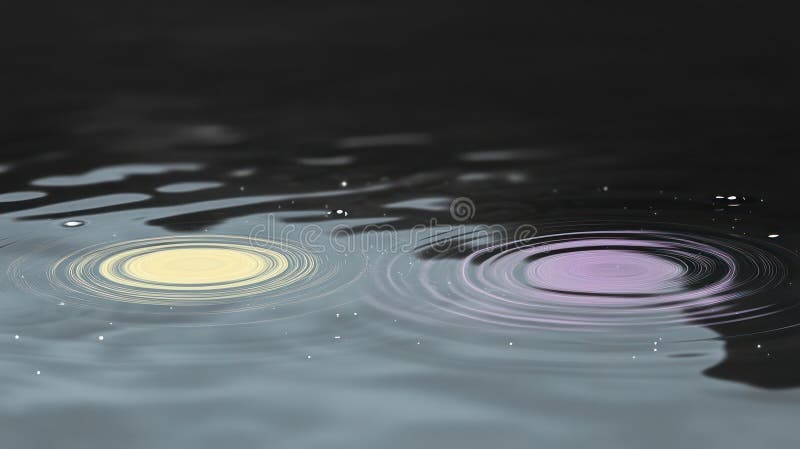 Two Colored Circles Create Ripples in Still Water, Showcasing Movement ...