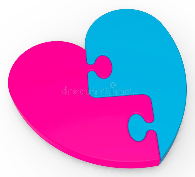 Two-Colored Heart Puzzle Shows Marriage Stock Illustration ...