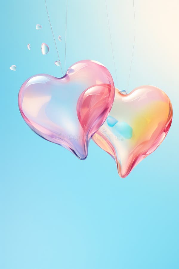 Two Colored Pastel Hearts on a Blue Background Levitating. Transparent ...