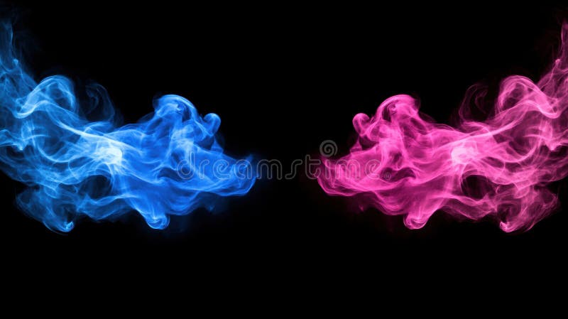 Two Colored Smokes Swirl Together on a Black Background, Creating a ...
