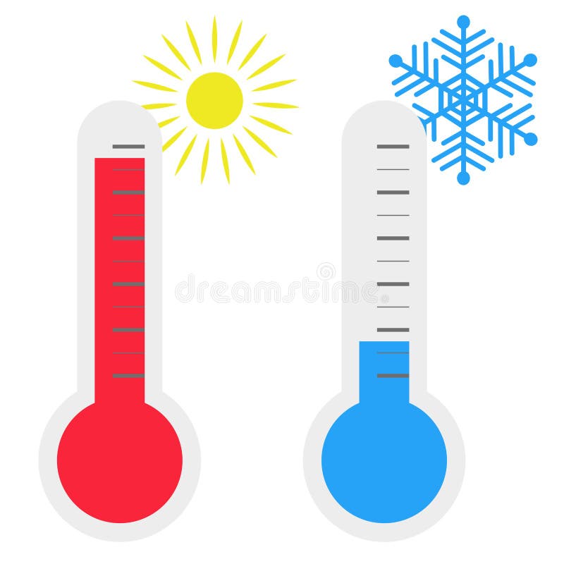 Two Colored Thermometers Show Cold and Heat. Temperature Indicator at ...