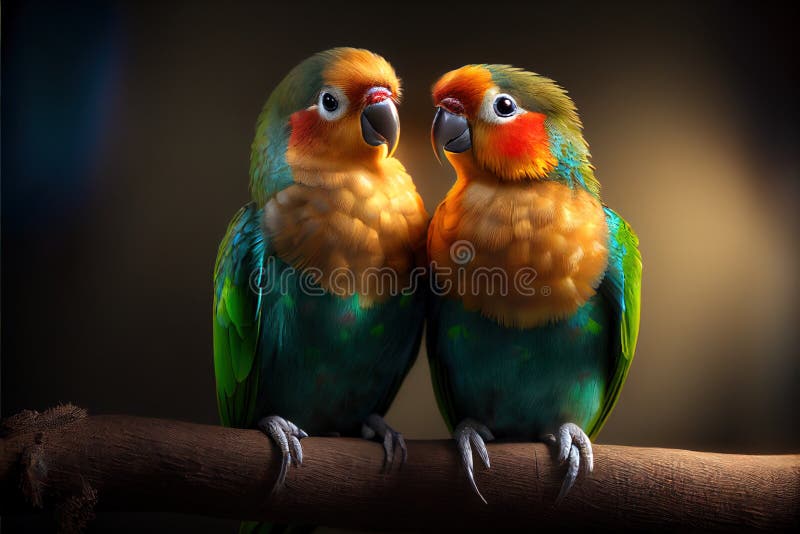 Two Colorful Birds Sitting on a Branch Together Stock Illustration ...