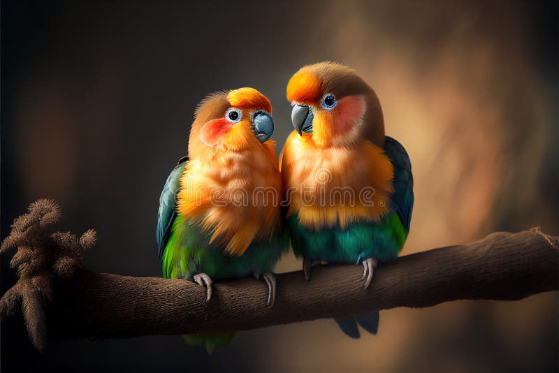 Two Colorful Birds Sitting on a Branch Together Stock Illustration ...