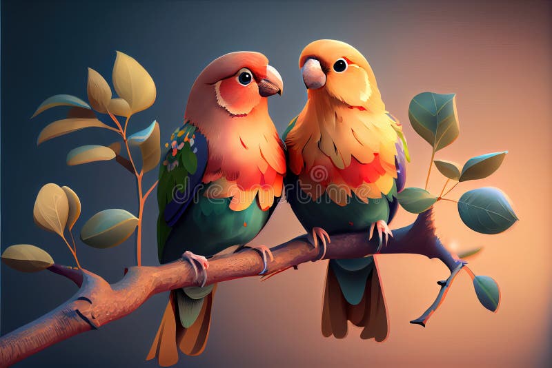 Two Colorful Birds Sitting on a Branch of a Tree Together Stock ...