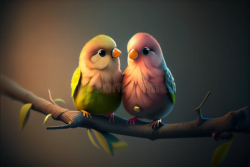 Two Colorful Birds Sitting on a Branch of a Tree Together Stock ...