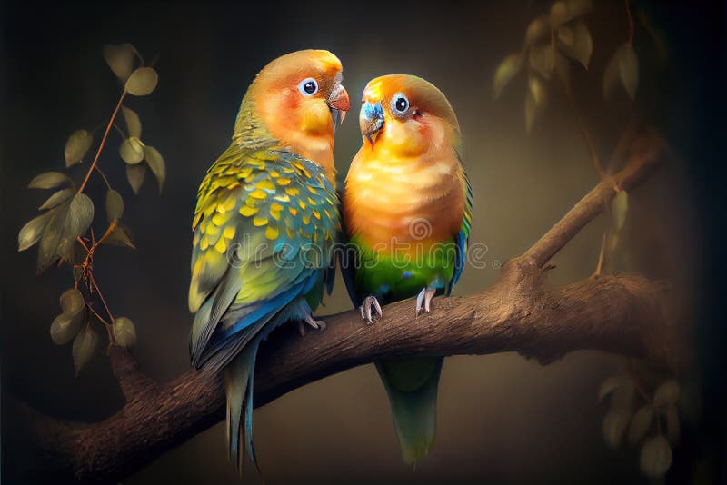 Two Colorful Birds Sitting on a Branch of a Tree Together Stock ... Two Colorful Birds Sitting on a Branch of a Tree Together Stock ...